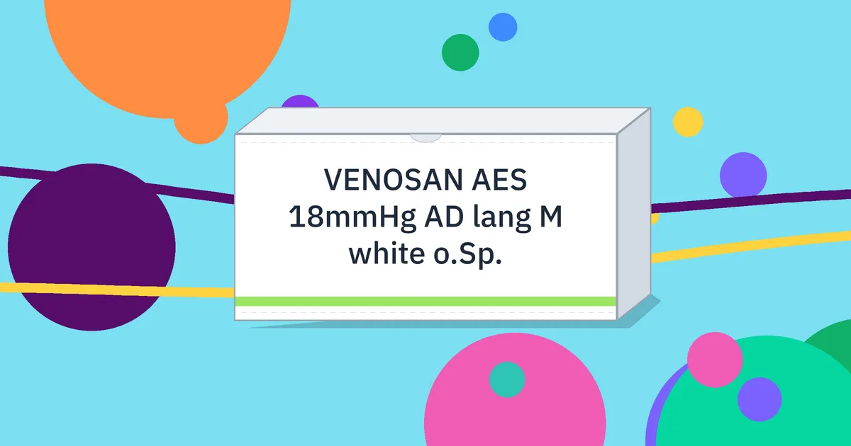 Symbolbild: Packung mit der Aufschrift VENOSAN AES 18mmHg AD lang M white o.Sp. (PZN 15323128) – Verfügbarkeit und Bezug in Apotheken in Frankfurt am Main