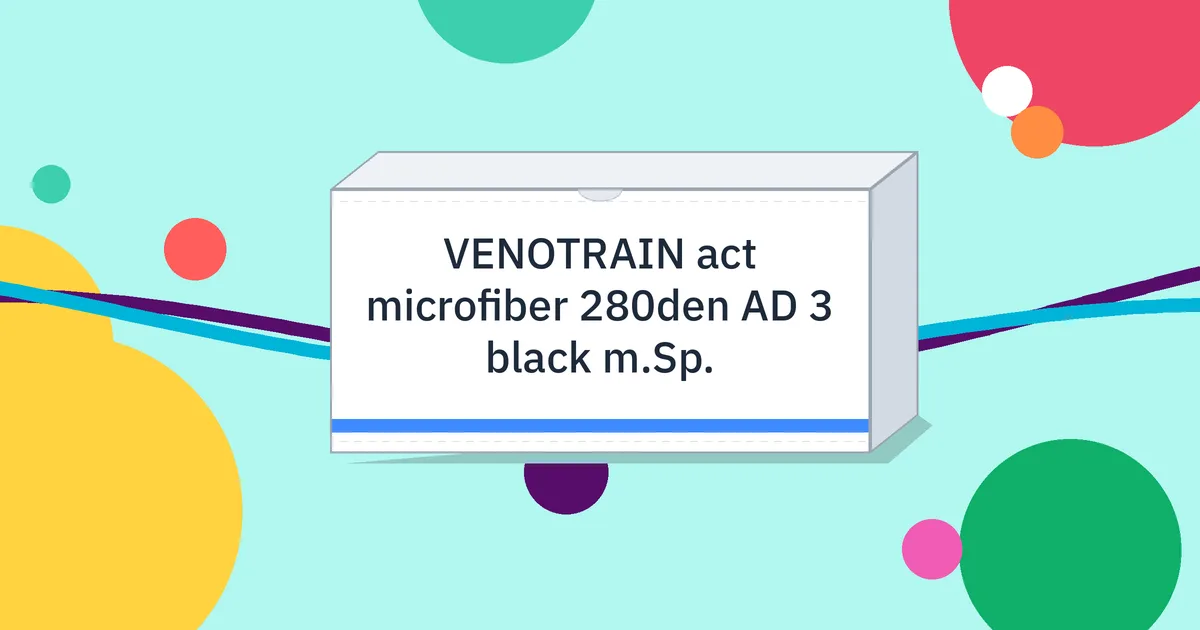 Symbolbild: Packung mit der Aufschrift VENOTRAIN act microfiber 280den AD 3 black m.Sp. (PZN 16209564) – Verfügbarkeit und Bezug in Apotheken in Frankfurt am Main