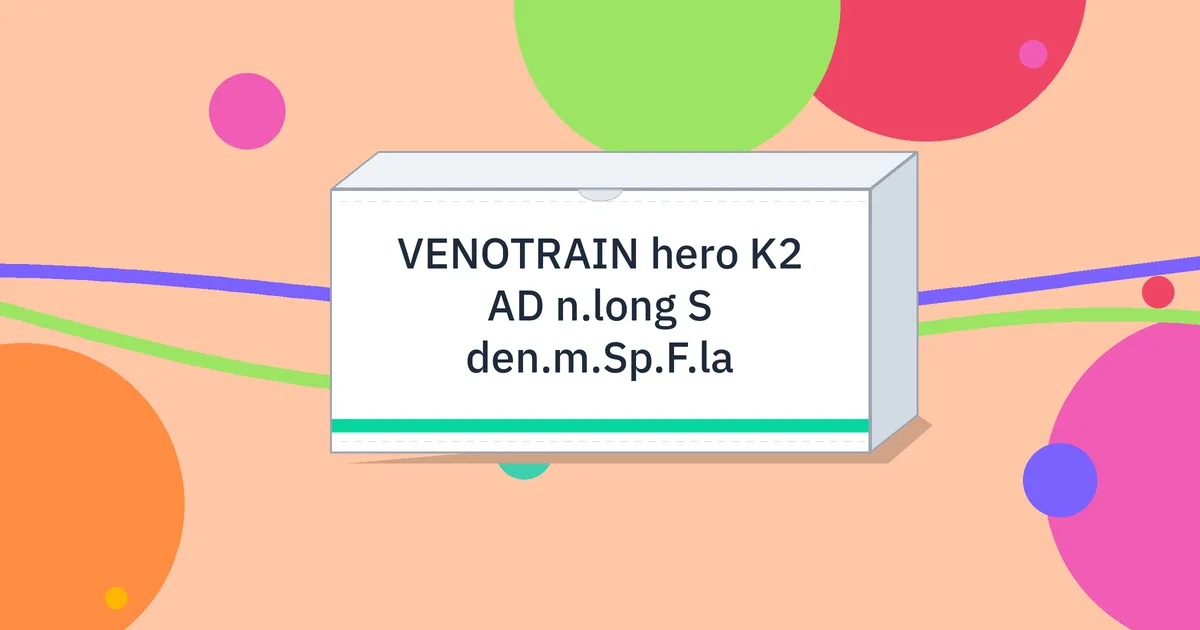 Symbolbild: Packung mit der Aufschrift VENOTRAIN hero K2 AD n.long S den.m.Sp.F.la (PZN 19191043) – Verfügbarkeit und Bezug in Apotheken in Frankfurt am Main