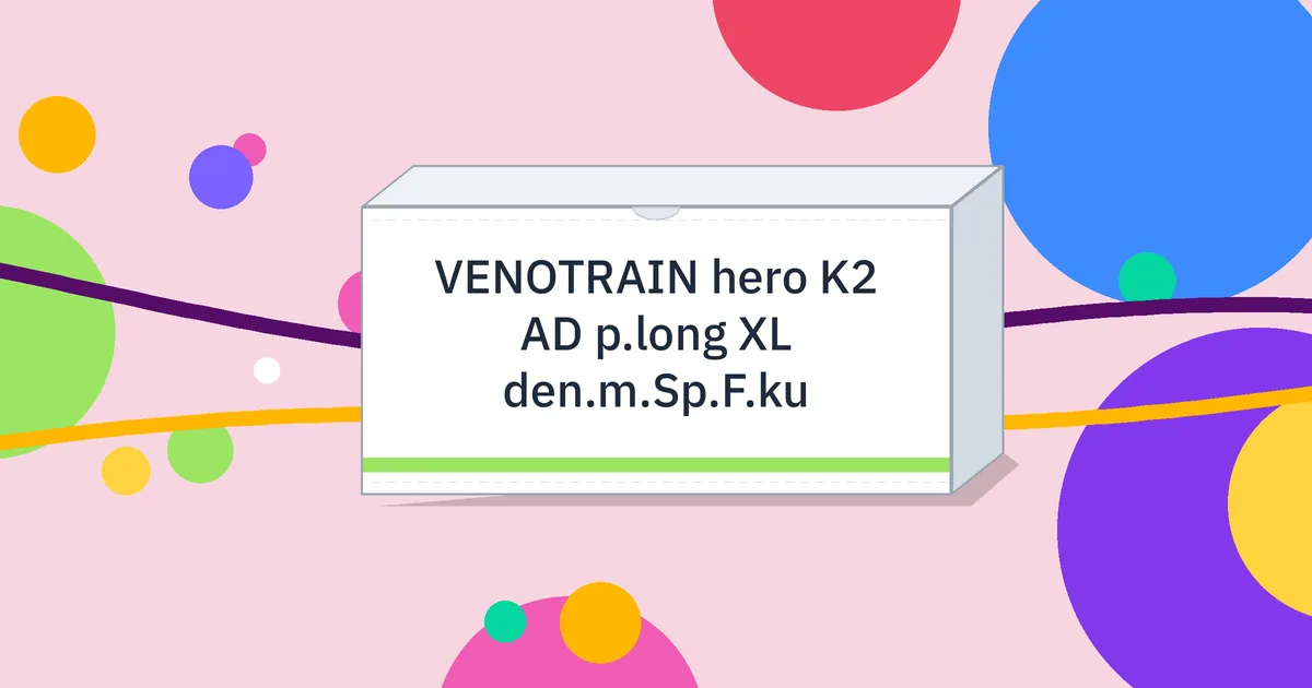 Symbolbild: Packung mit der Aufschrift VENOTRAIN hero K2 AD p.long XL den.m.Sp.F.ku (PZN 19190931) – Verfügbarkeit und Bezug in Apotheken in Frankfurt am Main