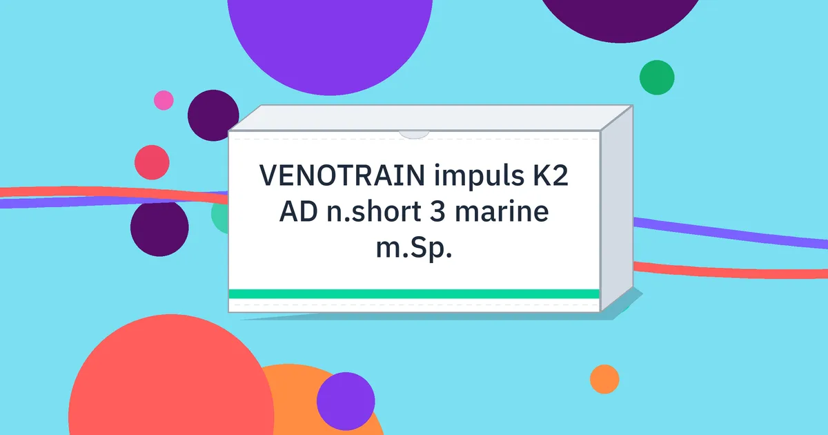 Symbolbild: Packung mit der Aufschrift VENOTRAIN impuls K2 AD n.short 3 marine m.Sp. (PZN 15221066) – Verfügbarkeit und Bezug in Apotheken in Frankfurt am Main