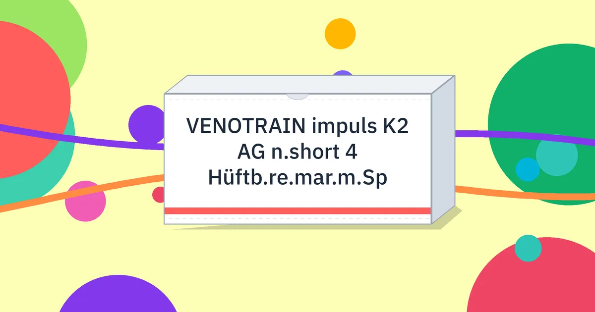 Symbolbild: Packung mit der Aufschrift VENOTRAIN impuls K2 AG n.short 4 Hüftb.re.mar.m.Sp (PZN 15216409) – Verfügbarkeit und Bezug in Apotheken in Frankfurt am Main