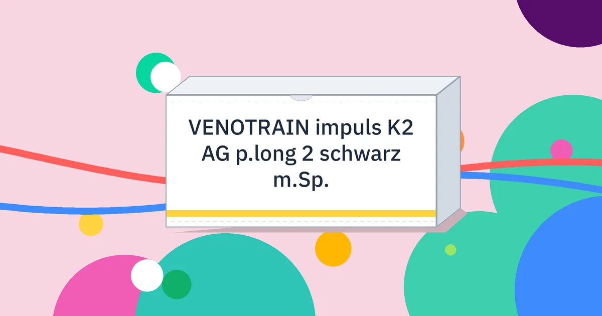 Symbolbild: Packung mit der Aufschrift VENOTRAIN impuls K2 AG p.long 2 schwarz m.Sp. (PZN 00495355) – Verfügbarkeit und Bezug in Apotheken in Frankfurt am Main
