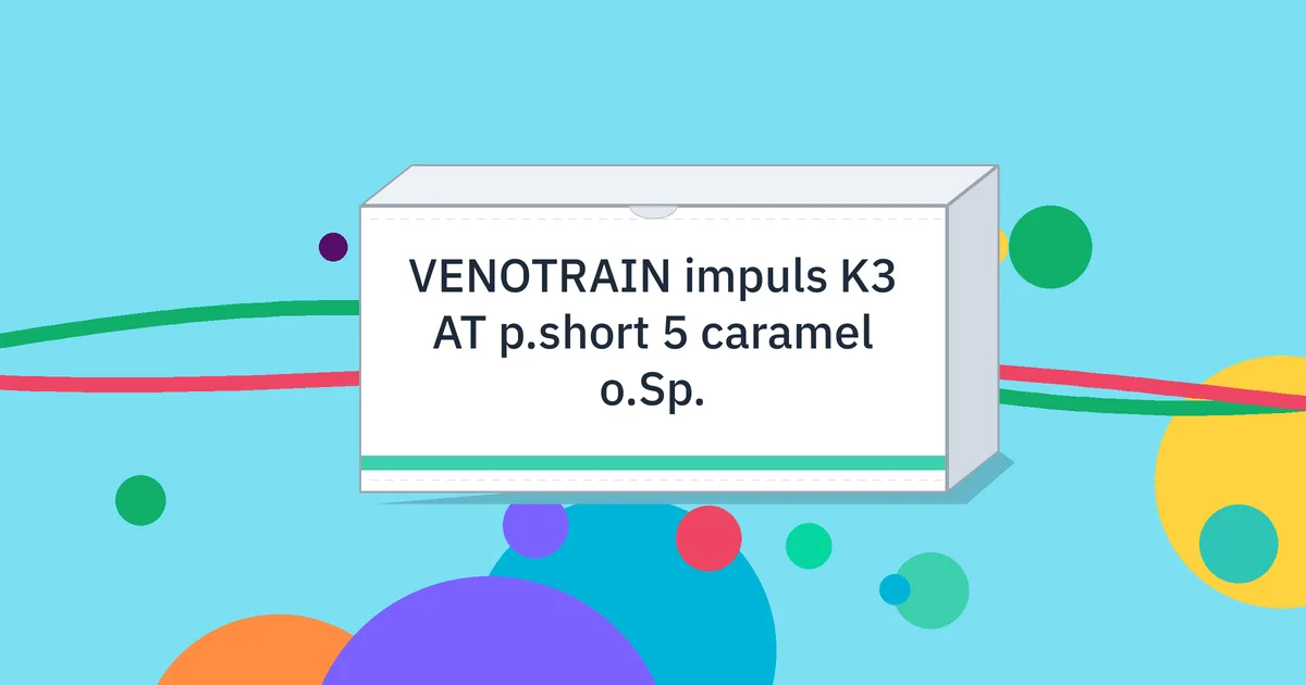 Symbolbild: Packung mit der Aufschrift VENOTRAIN impuls K3 AT p.short 5 caramel o.Sp. (PZN 19355355) – Verfügbarkeit und Bezug in Apotheken in Frankfurt am Main