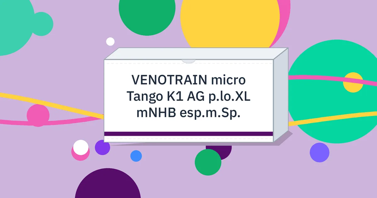 Symbolbild: Packung mit der Aufschrift VENOTRAIN micro Tango K1 AG p.lo.XL mNHB esp.m.Sp. (PZN 17759982) – Verfügbarkeit und Bezug in Apotheken in Frankfurt am Main