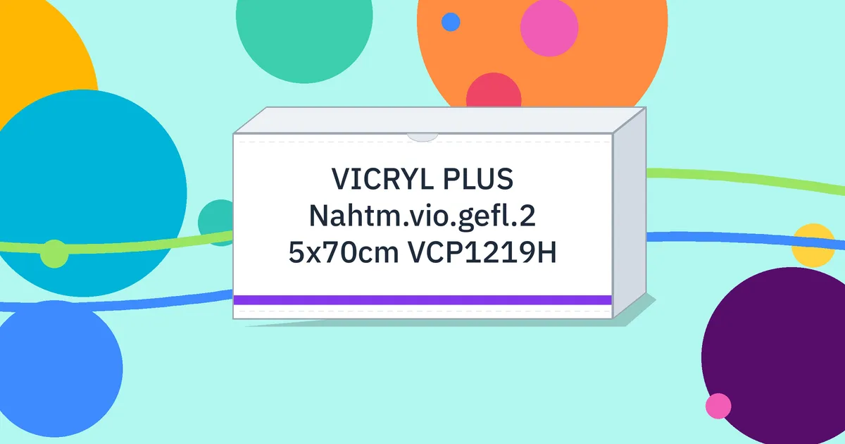 Symbolbild: Packung mit der Aufschrift VICRYL PLUS Nahtm.vio.gefl.2 5x70cm VCP1219H (PZN 20913582) – Verfügbarkeit und Bezug in Apotheken in Frankfurt am Main