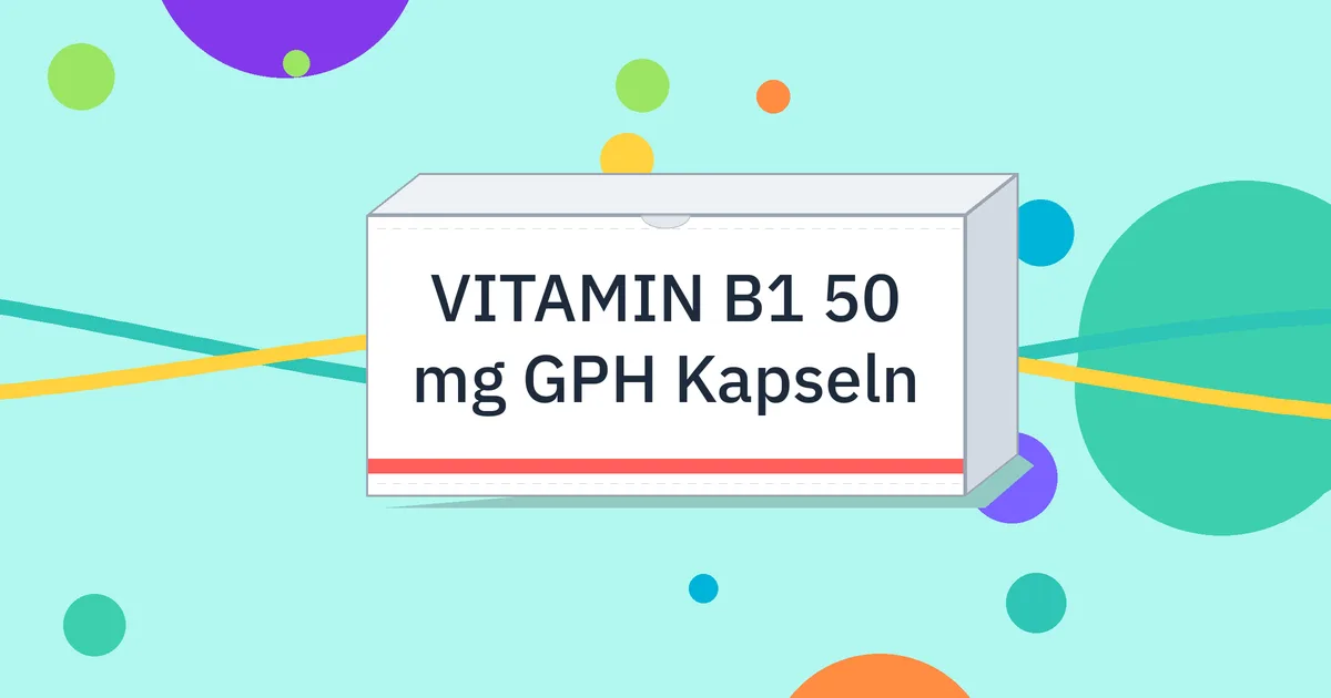 Symbolbild: Packung mit der Aufschrift VITAMIN B1 50 mg GPH Kapseln (PZN 16571012) – Verfügbarkeit und Bezug in Apotheken in Frankfurt am Main