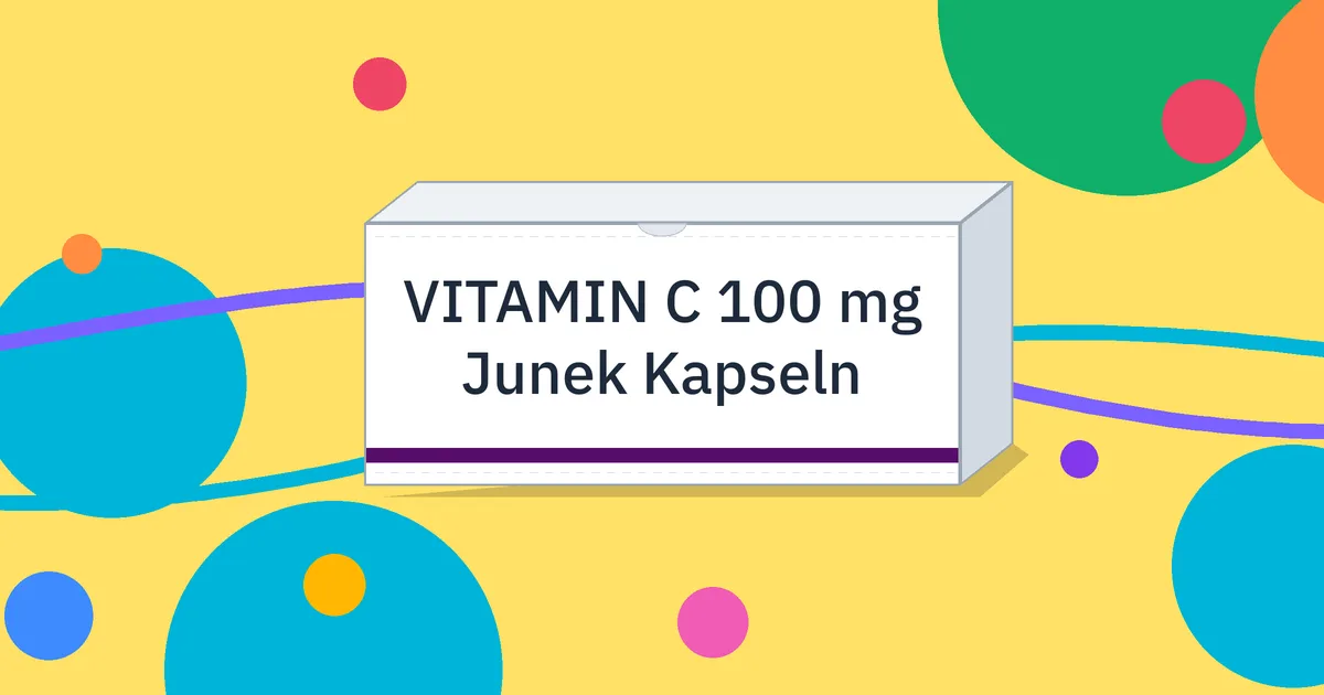 Symbolbild: Packung mit der Aufschrift VITAMIN C 100 mg Junek Kapseln (PZN 00136739) – Verfügbarkeit und Bezug in Apotheken in Frankfurt am Main