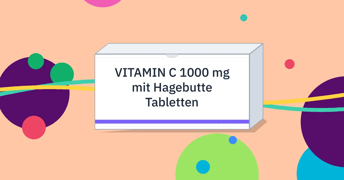 Symbolbild: Packung mit der Aufschrift VITAMIN C 1000 mg mit Hagebutte Tabletten (PZN 17491249) – Verfügbarkeit und Bezug in Apotheken in Frankfurt am Main