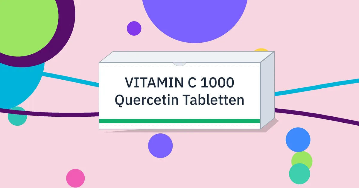 Symbolbild: Packung mit der Aufschrift VITAMIN C 1000 Quercetin Tabletten (PZN 16044057) – Verfügbarkeit und Bezug in Apotheken in Frankfurt am Main