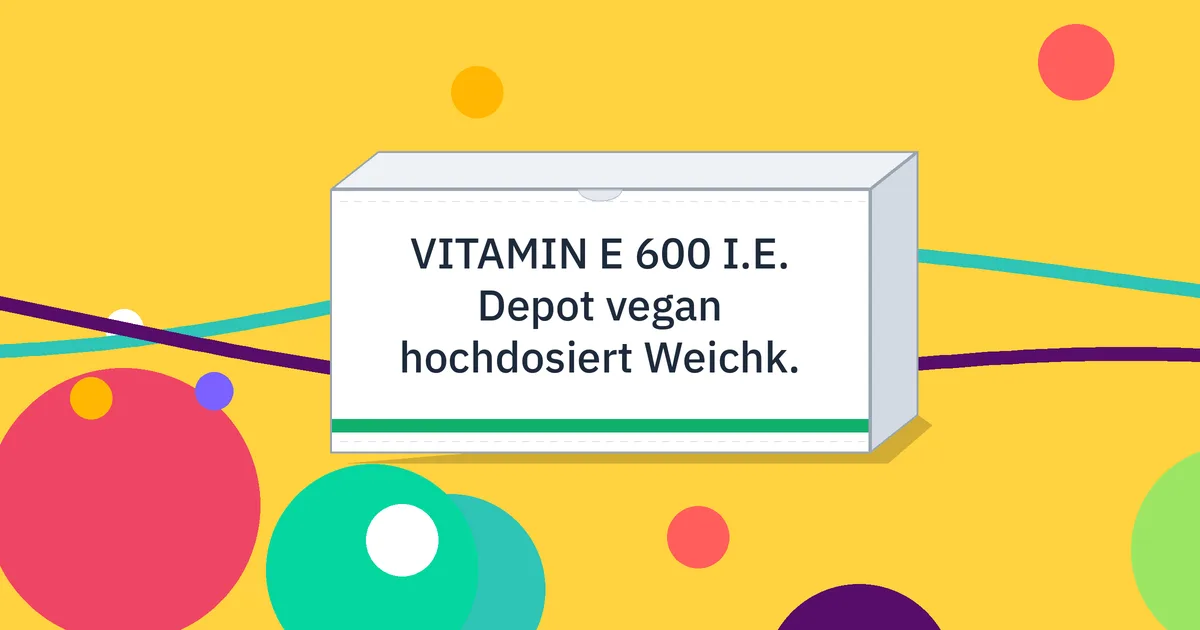 Symbolbild: Packung mit der Aufschrift VITAMIN E 600 I.E. Depot vegan hochdosiert Weichk. (PZN 18209746) – Verfügbarkeit und Bezug in Apotheken in Frankfurt am Main