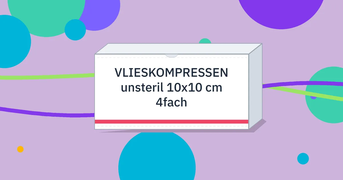 Symbolbild: Packung mit der Aufschrift VLIESKOMPRESSEN unsteril 10x10 cm 4fach (PZN 07280735) – Verfügbarkeit und Bezug in Apotheken in Frankfurt am Main