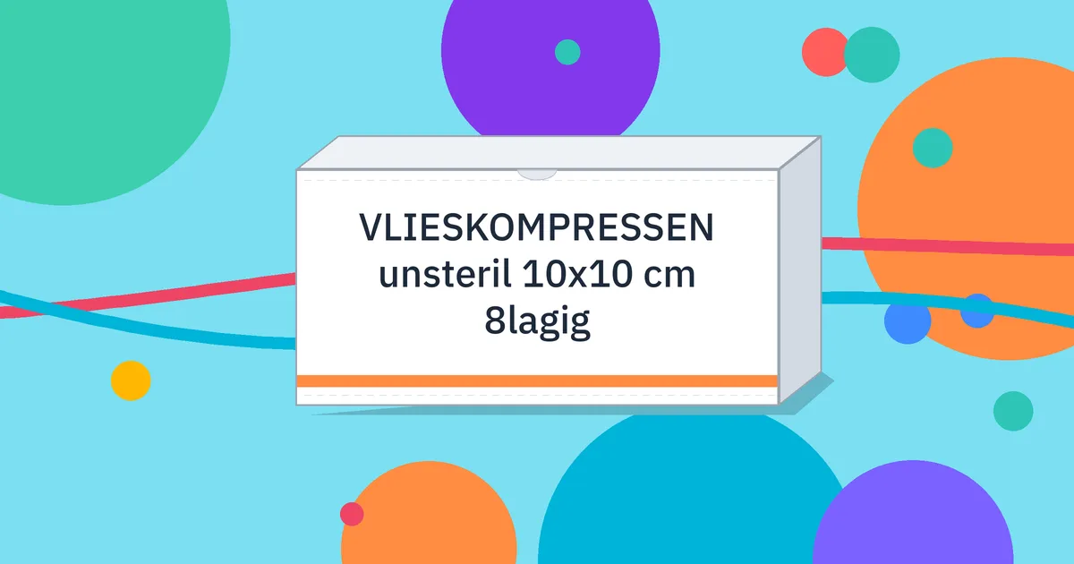 Symbolbild: Packung mit der Aufschrift VLIESKOMPRESSEN unsteril 10x10 cm 8lagig (PZN 01415743) – Verfügbarkeit und Bezug in Apotheken in Frankfurt am Main