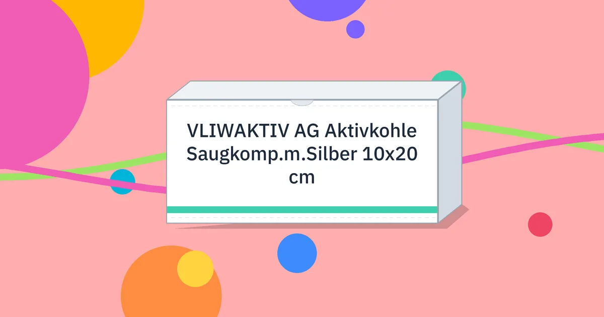 Symbolbild: Packung mit der Aufschrift VLIWAKTIV AG Aktivkohle Saugkomp.m.Silber 10x20 cm (PZN 13541341) – Verfügbarkeit und Bezug in Apotheken in Frankfurt am Main