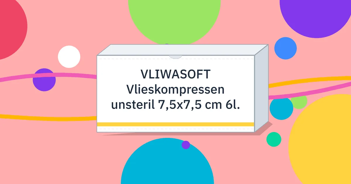 Symbolbild: Packung mit der Aufschrift VLIWASOFT Vlieskompressen unsteril 7,5x7,5 cm 6l. (PZN 18437795) – Verfügbarkeit und Bezug in Apotheken in Frankfurt am Main