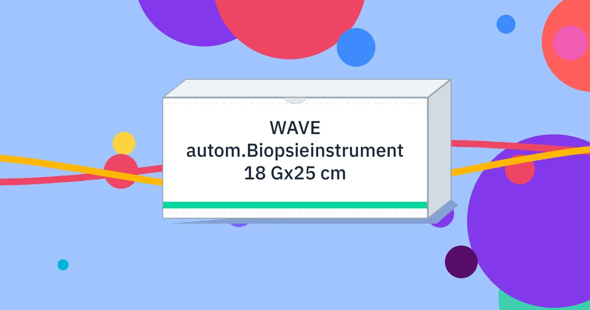 Symbolbild: Packung mit der Aufschrift WAVE autom.Biopsieinstrument 18 Gx25 cm (PZN 19529631) – Verfügbarkeit und Bezug in Apotheken in Frankfurt am Main