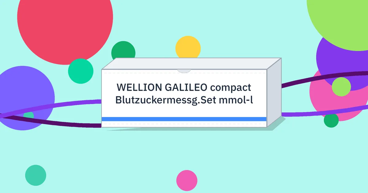 Symbolbild: Packung mit der Aufschrift WELLION GALILEO compact Blutzuckermessg.Set mmol-l (PZN 14333171) – Verfügbarkeit und Bezug in Apotheken in Frankfurt am Main