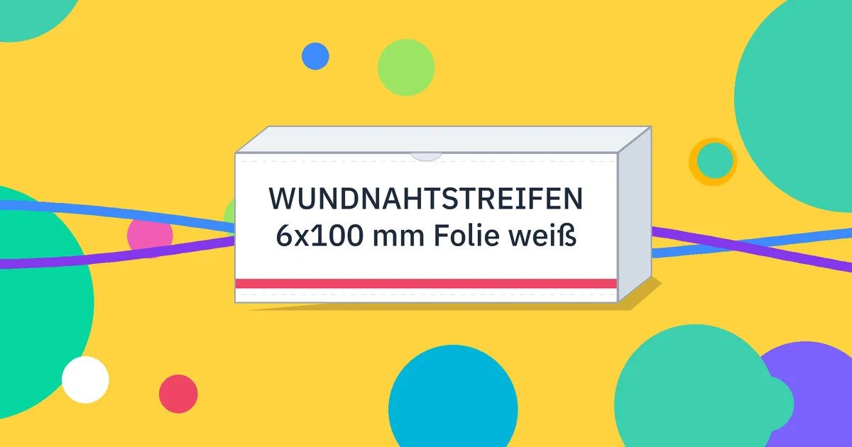 Symbolbild: Packung mit der Aufschrift WUNDNAHTSTREIFEN 6x100 mm Folie weiß (PZN 18259997) – Verfügbarkeit und Bezug in Apotheken in Frankfurt am Main