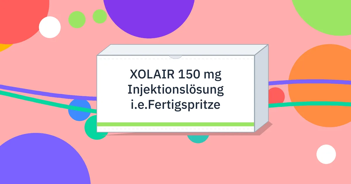 Symbolbild: Packung mit der Aufschrift XOLAIR 150 mg Injektionslösung i.e.Fertigspritze (PZN 18844112) – Verfügbarkeit und Bezug in Apotheken in Frankfurt am Main