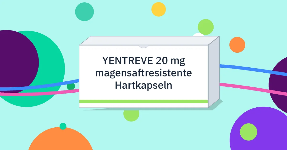 Symbolbild: Packung mit der Aufschrift YENTREVE 20 mg magensaftresistente Hartkapseln (PZN 03324453) – Verfügbarkeit und Bezug in Apotheken in Frankfurt am Main
