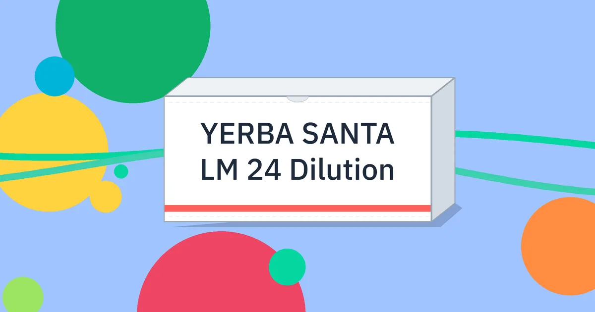 Symbolbild: Packung mit der Aufschrift YERBA SANTA LM 24 Dilution (PZN 13285406) – Verfügbarkeit und Bezug in Apotheken in Frankfurt am Main
