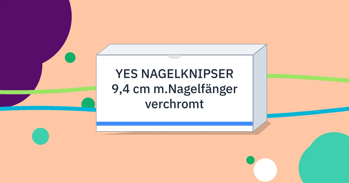 Symbolbild: Packung mit der Aufschrift YES NAGELKNIPSER 9,4 cm m.Nagelfänger verchromt (PZN 14220886) – Verfügbarkeit und Bezug in Apotheken in Frankfurt am Main
