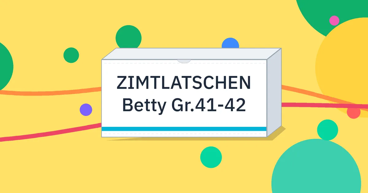 Symbolbild: Packung mit der Aufschrift ZIMTLATSCHEN Betty Gr.41-42 (PZN 11730983) – Verfügbarkeit und Bezug in Apotheken in Frankfurt am Main