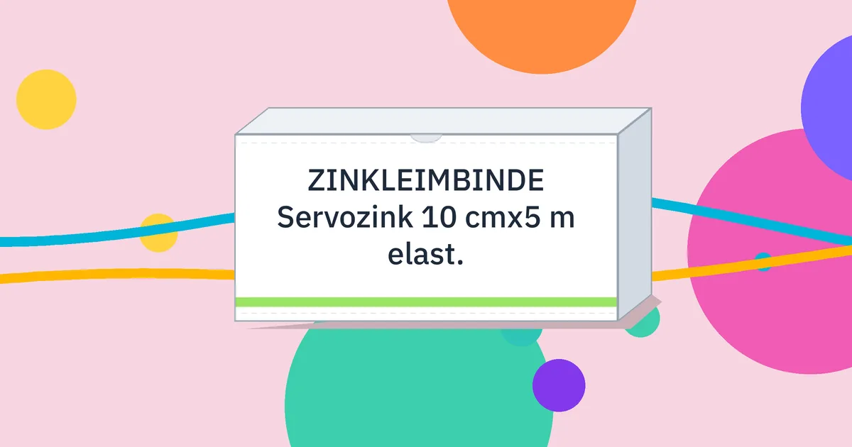 Symbolbild: Packung mit der Aufschrift ZINKLEIMBINDE Servozink 10 cmx5 m elast. (PZN 03916308) – Verfügbarkeit und Bezug in Apotheken in Frankfurt am Main