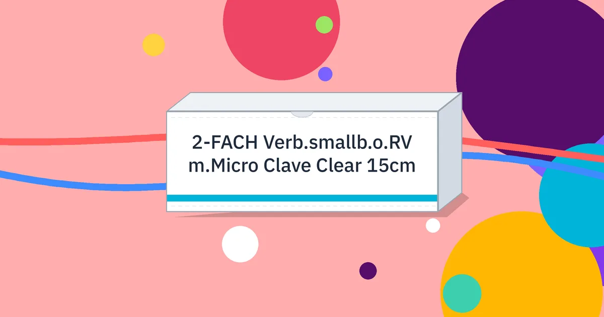 Symbolbild: Packung mit der Aufschrift 2-FACH Verb.smallb.o.RV m.Micro Clave Clear 15cm (PZN 18499359) – Verfügbarkeit und Bezug in Apotheken in Frankfurt am Main