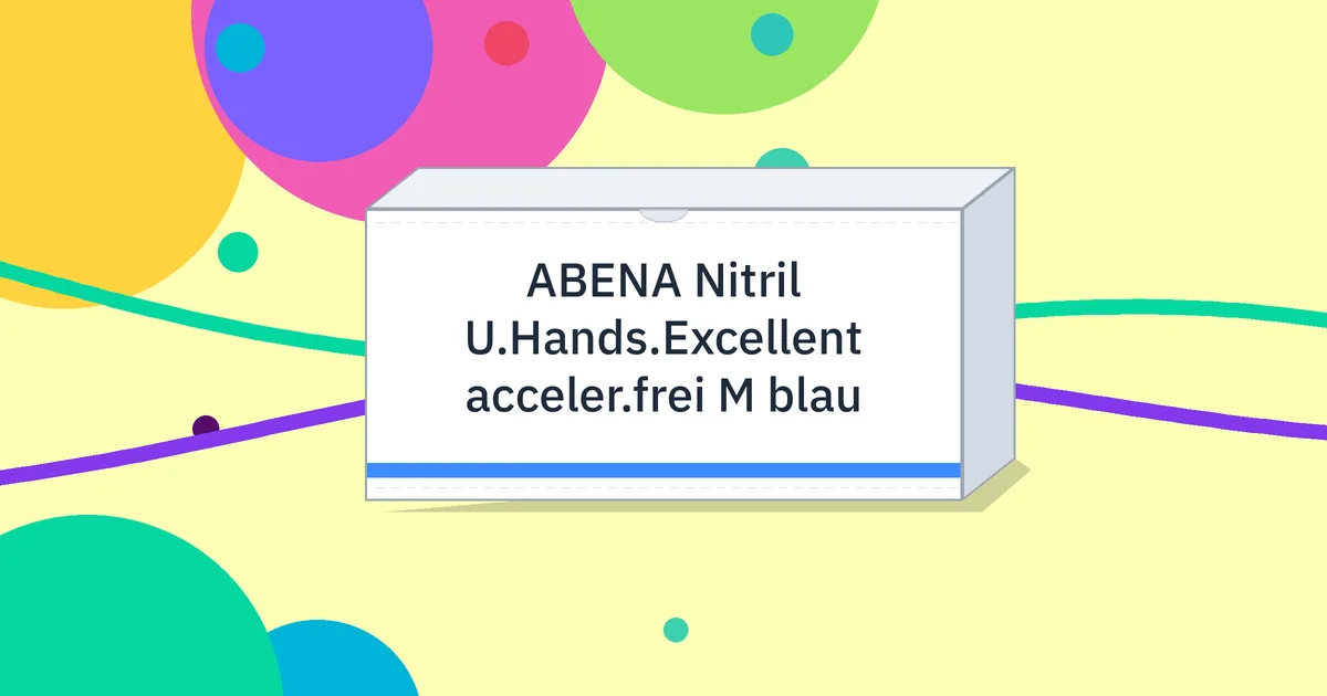 Symbolbild: Packung mit der Aufschrift ABENA Nitril U.Hands.Excellent acceler.frei M blau (PZN 20169327) – Verfügbarkeit und Bezug in Apotheken in Frankfurt am Main
