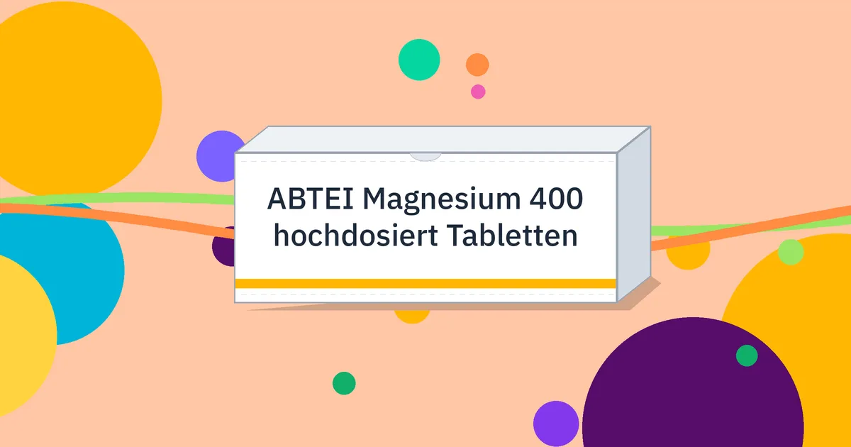 Symbolbild: Packung mit der Aufschrift ABTEI Magnesium 400 hochdosiert Tabletten (PZN 17944142) – Verfügbarkeit und Bezug in Apotheken in Frankfurt am Main