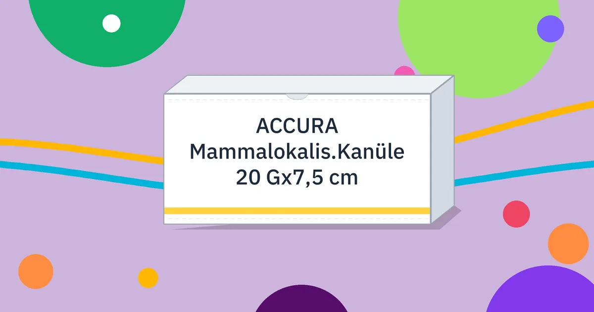 Symbolbild: Packung mit der Aufschrift ACCURA Mammalokalis.Kanüle 20 Gx7,5 cm (PZN 02294106) – Verfügbarkeit und Bezug in Apotheken in Frankfurt am Main