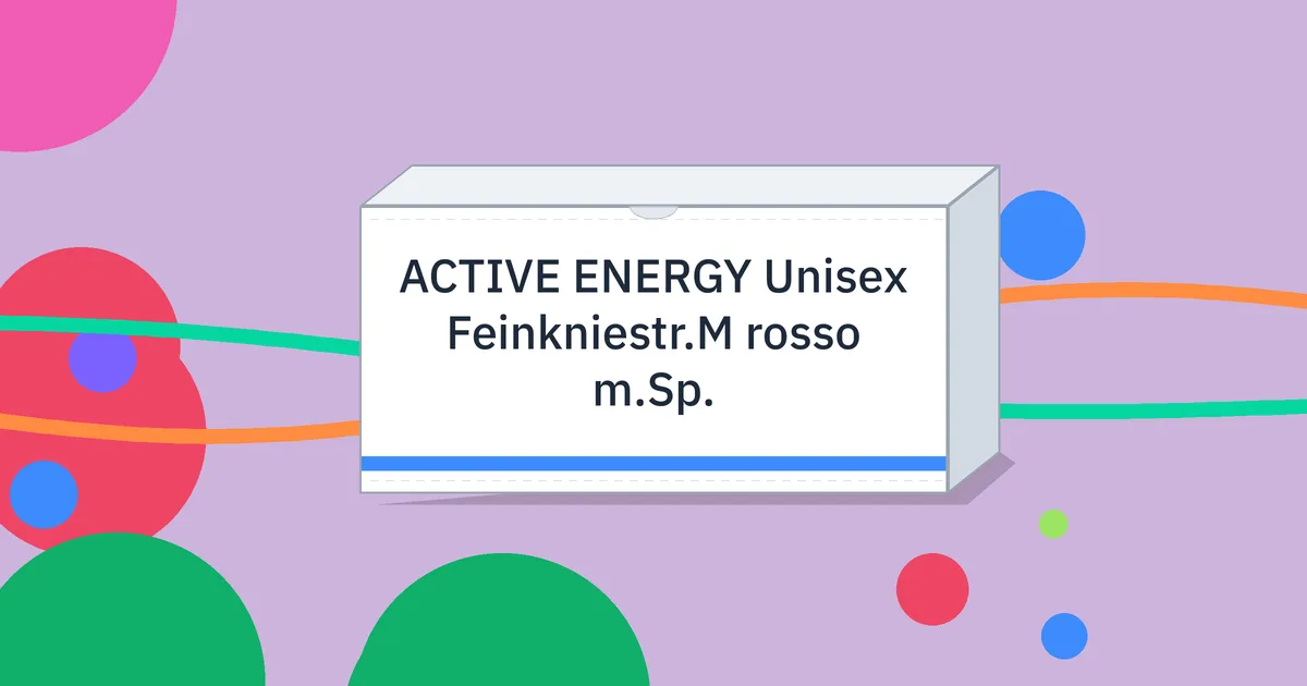 Symbolbild: Packung mit der Aufschrift ACTIVE ENERGY Unisex Feinkniestr.M rosso m.Sp. (PZN 16194288) – Verfügbarkeit und Bezug in Apotheken in Frankfurt am Main