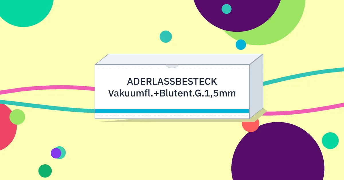 Symbolbild: Packung mit der Aufschrift ADERLASSBESTECK Vakuumfl.+Blutent.G.1,5mm (PZN 08841650) – Verfügbarkeit und Bezug in Apotheken in Frankfurt am Main
