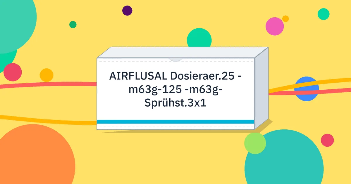 Symbolbild: Packung mit der Aufschrift AIRFLUSAL Dosieraer.25 -m63g-125 -m63g-Sprühst.3x1 (PZN 11889962) – Verfügbarkeit und Bezug in Apotheken in Frankfurt am Main