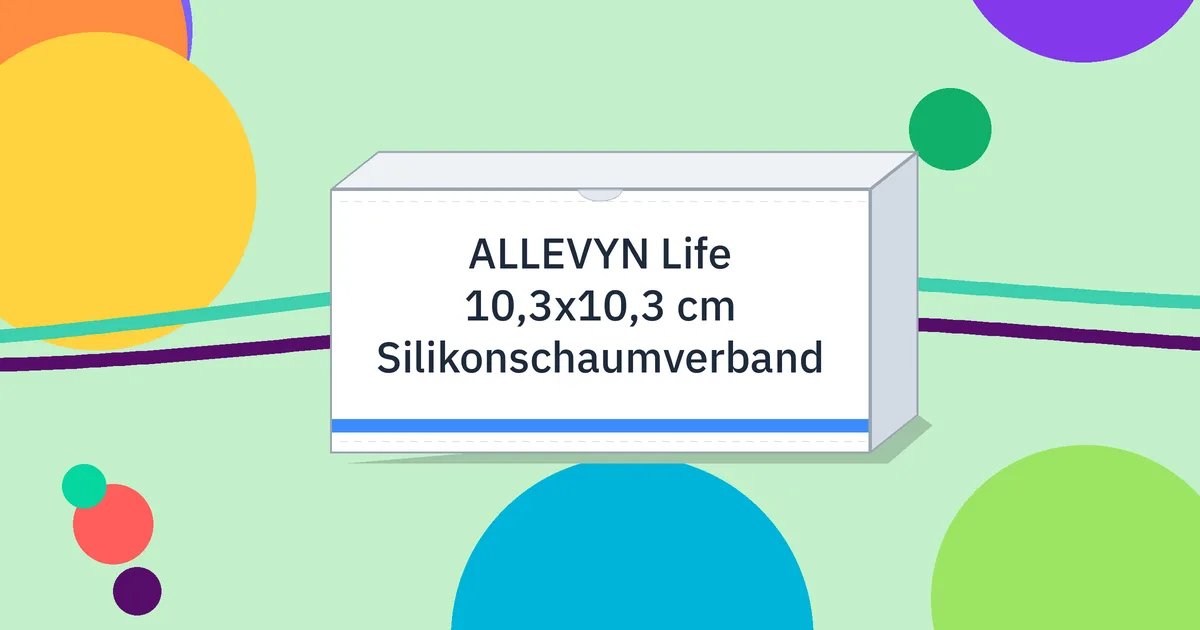 Symbolbild: Packung mit der Aufschrift ALLEVYN Life 10,3x10,3 cm Silikonschaumverband (PZN 03725838) – Verfügbarkeit und Bezug in Apotheken in Frankfurt am Main