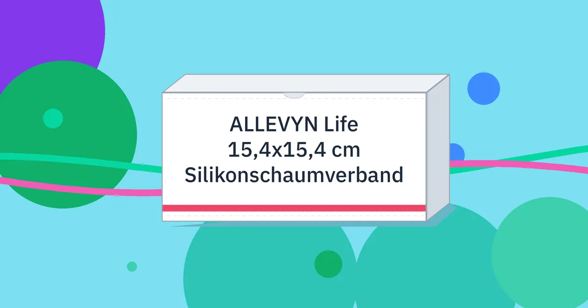 Symbolbild: Packung mit der Aufschrift ALLEVYN Life 15,4x15,4 cm Silikonschaumverband (PZN 20114906) – Verfügbarkeit und Bezug in Apotheken in Frankfurt am Main