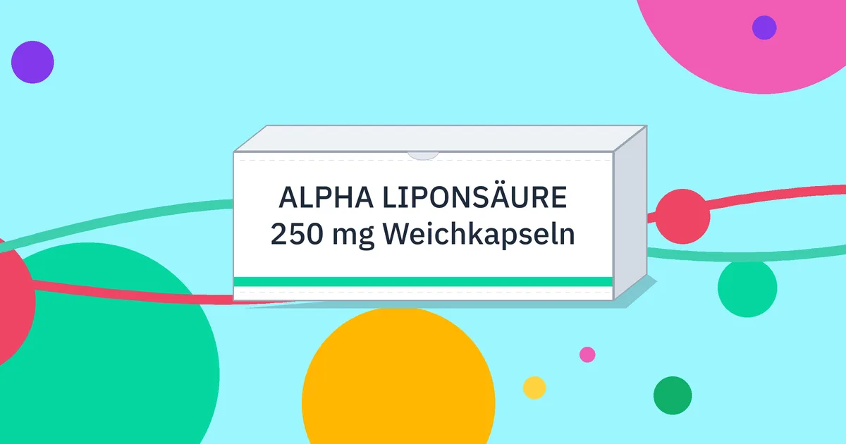 Symbolbild: Packung mit der Aufschrift ALPHA LIPONSÄURE 250 mg Weichkapseln (PZN 17862384) – Verfügbarkeit und Bezug in Apotheken in Frankfurt am Main