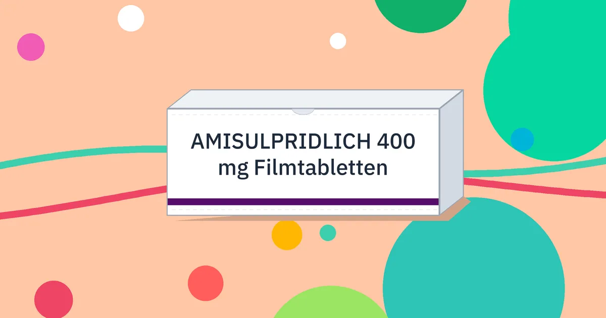 Symbolbild: Packung mit der Aufschrift AMISULPRIDLICH 400 mg Filmtabletten (PZN 02944320) – Verfügbarkeit und Bezug in Apotheken in Frankfurt am Main