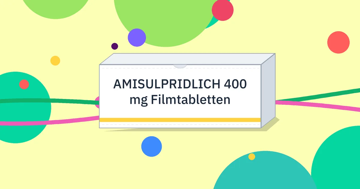 Symbolbild: Packung mit der Aufschrift AMISULPRIDLICH 400 mg Filmtabletten (PZN 19859541) – Verfügbarkeit und Bezug in Apotheken in Frankfurt am Main
