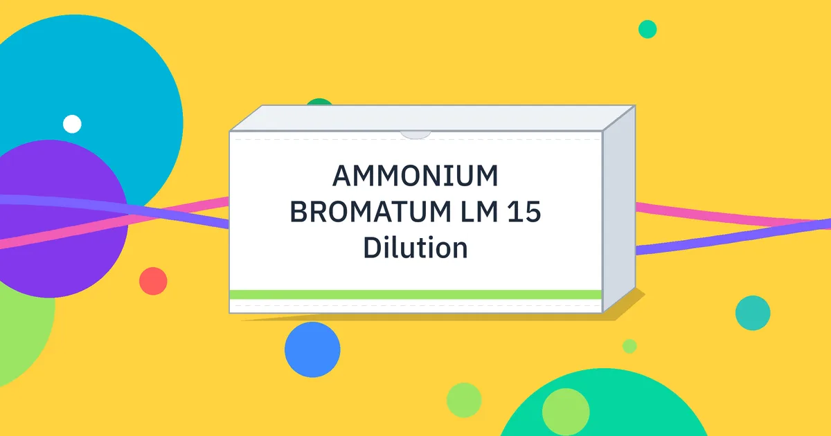 Symbolbild: Packung mit der Aufschrift AMMONIUM BROMATUM LM 15 Dilution (PZN 13320427) – Verfügbarkeit und Bezug in Apotheken in Frankfurt am Main