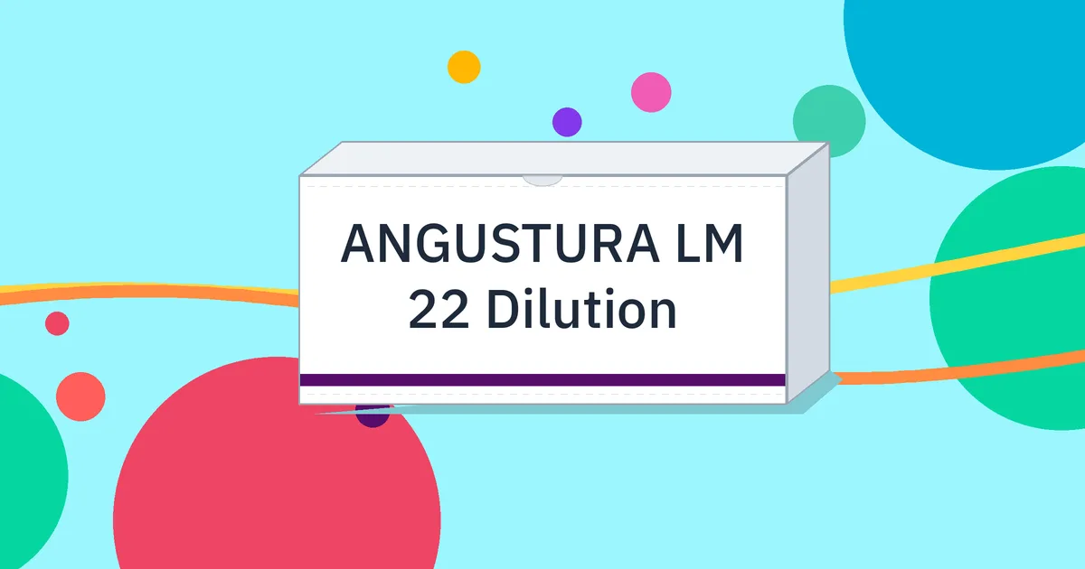 Symbolbild: Packung mit der Aufschrift ANGUSTURA LM 22 Dilution (PZN 13368581) – Verfügbarkeit und Bezug in Apotheken in Frankfurt am Main