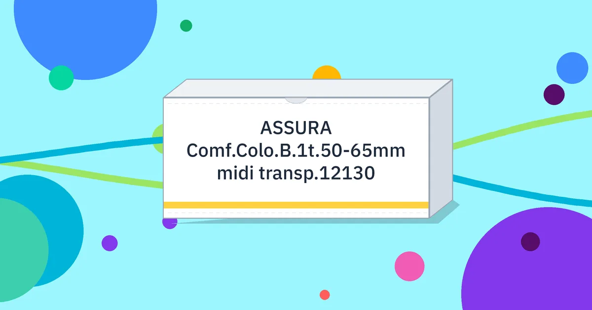 Symbolbild: Packung mit der Aufschrift ASSURA Comf.Colo.B.1t.50-65mm midi transp.12130 (PZN 08996022) – Verfügbarkeit und Bezug in Apotheken in Frankfurt am Main