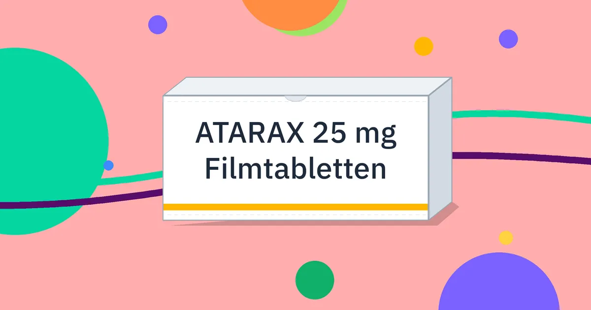 Symbolbild: Packung mit der Aufschrift ATARAX 25 mg Filmtabletten (PZN 06726985) – Verfügbarkeit und Bezug in Apotheken in Frankfurt am Main