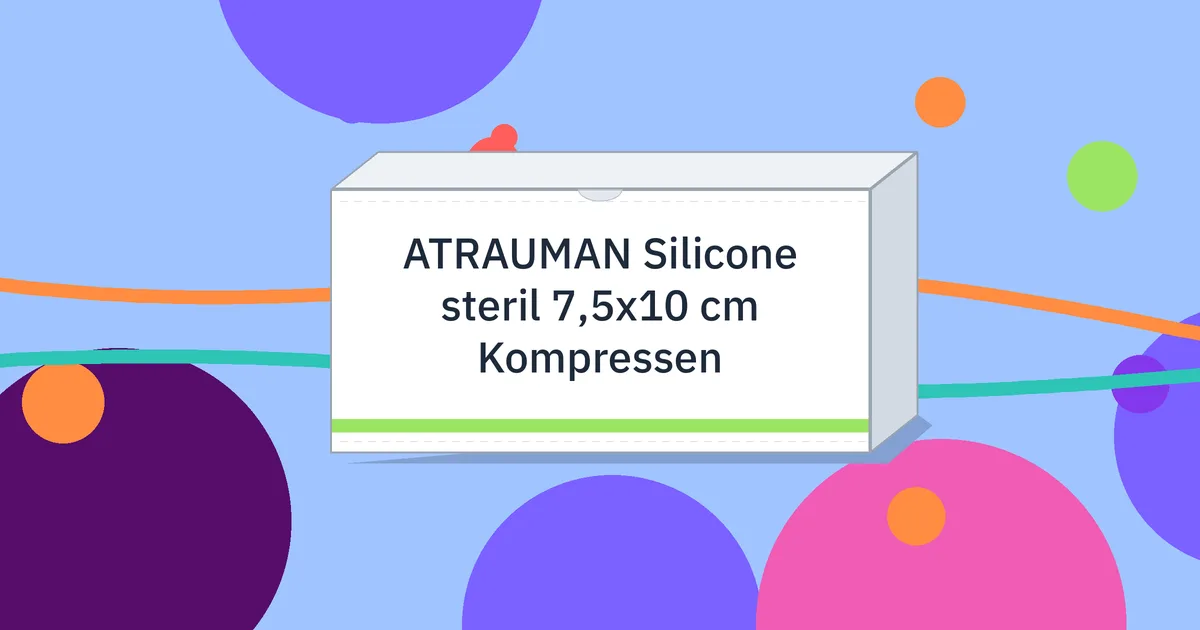 Symbolbild: Packung mit der Aufschrift ATRAUMAN Silicone steril 7,5x10 cm Kompressen (PZN 18043435) – Verfügbarkeit und Bezug in Apotheken in Frankfurt am Main