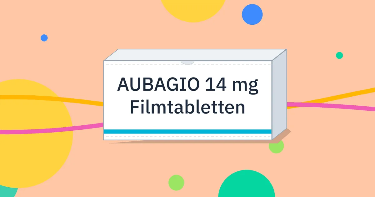 Symbolbild: Packung mit der Aufschrift AUBAGIO 14 mg Filmtabletten (PZN 10385538) – Verfügbarkeit und Bezug in Apotheken in Frankfurt am Main