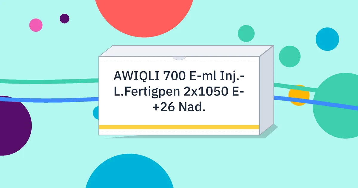 Symbolbild: Packung mit der Aufschrift AWIQLI 700 E-ml Inj.-L.Fertigpen 2x1050 E-+26 Nad. (PZN 19281160) – Verfügbarkeit und Bezug in Apotheken in Frankfurt am Main