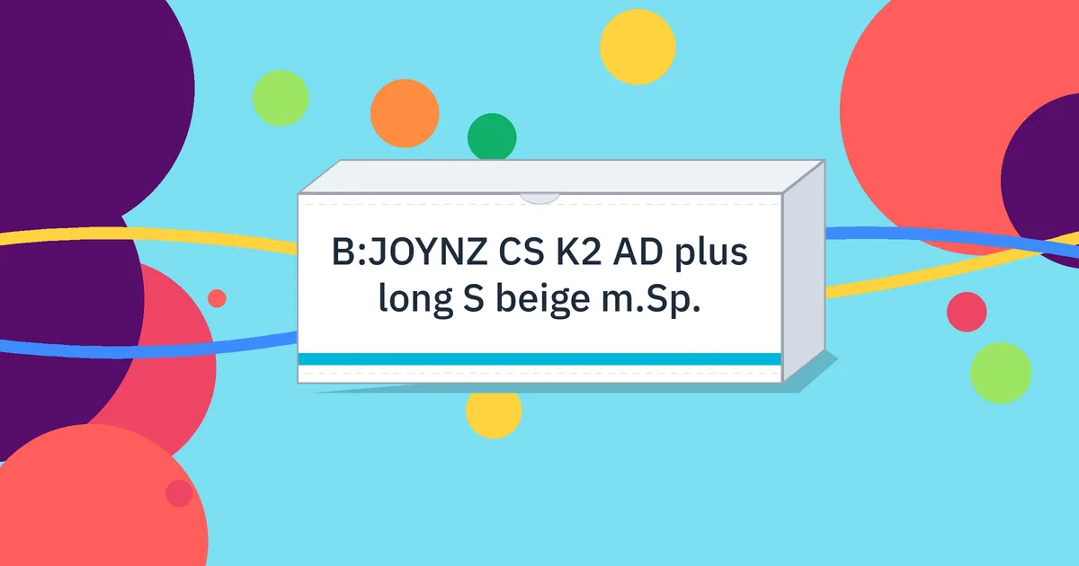 Symbolbild: Packung mit der Aufschrift B:JOYNZ CS K2 AD plus long S beige m.Sp. (PZN 20525443) – Verfügbarkeit und Bezug in Apotheken in Frankfurt am Main
