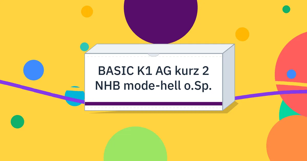 Symbolbild: Packung mit der Aufschrift BASIC K1 AG kurz 2 NHB mode-hell o.Sp. (PZN 20260068) – Verfügbarkeit und Bezug in Apotheken in Frankfurt am Main