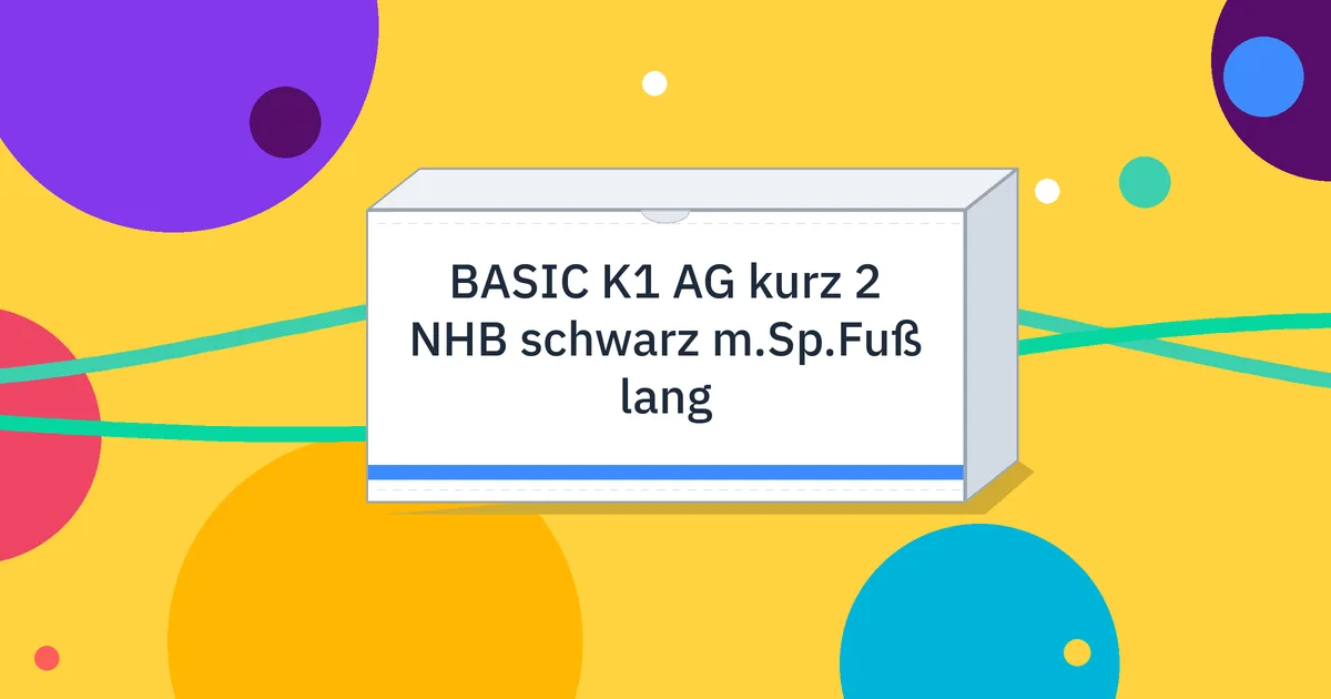 Symbolbild: Packung mit der Aufschrift BASIC K1 AG kurz 2 NHB schwarz m.Sp.Fuß lang (PZN 20259958) – Verfügbarkeit und Bezug in Apotheken in Frankfurt am Main